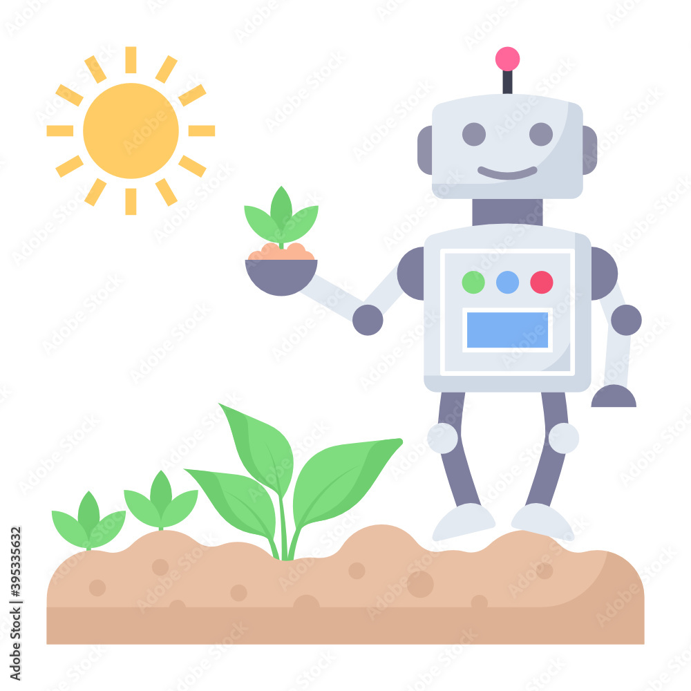 Agricultural robotics Concept, Robot Farmer Vector color Icon Design ...