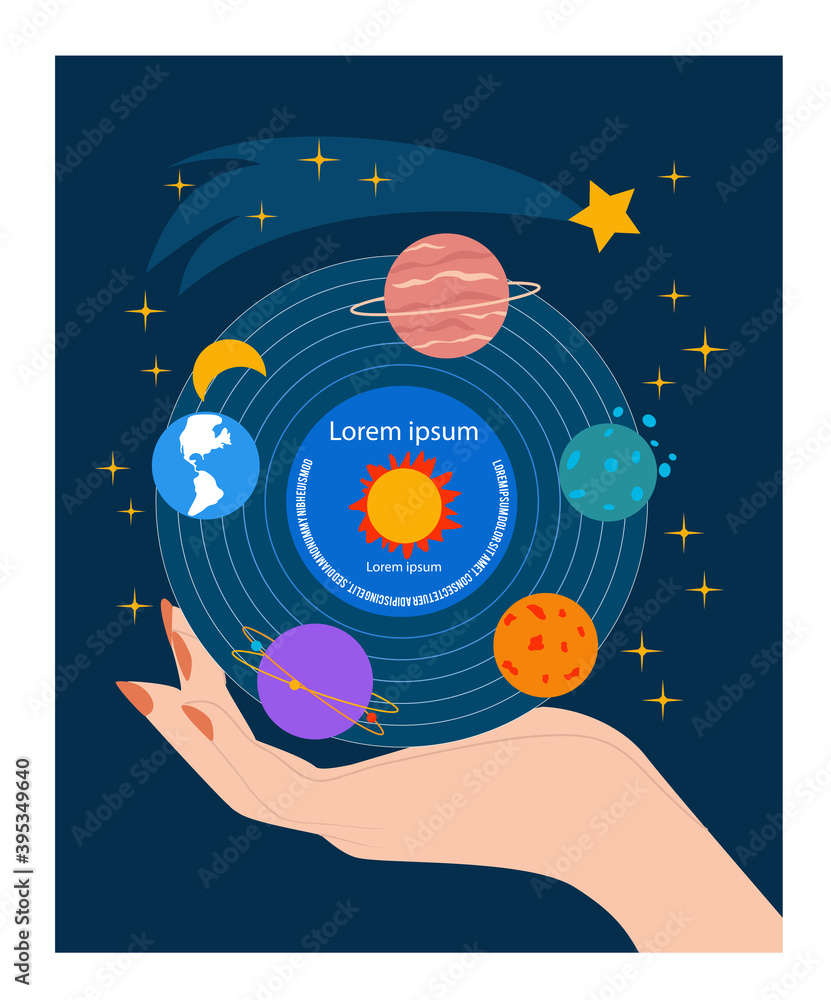 Vector set of cartoon planets. Space background. Fantasy planets, vinil ...