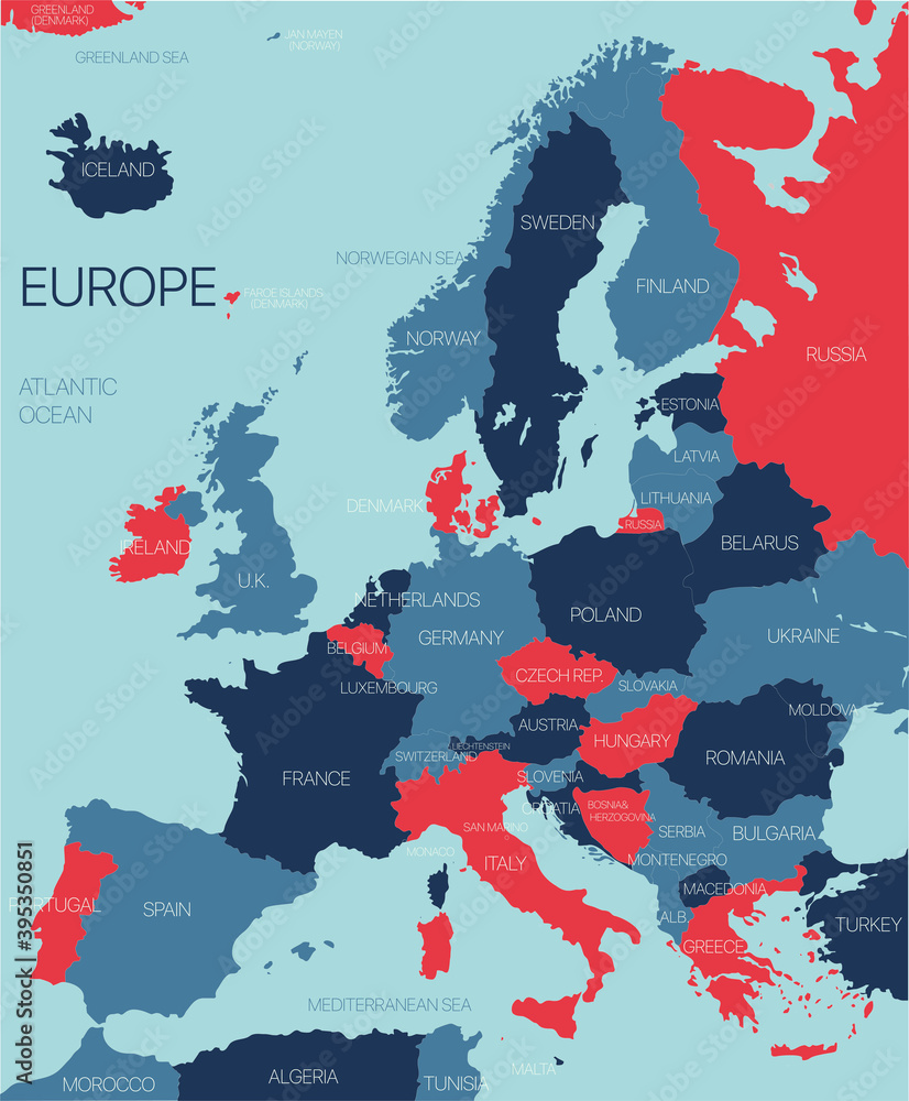 Europe continent vector map with countries. Vector editable ...