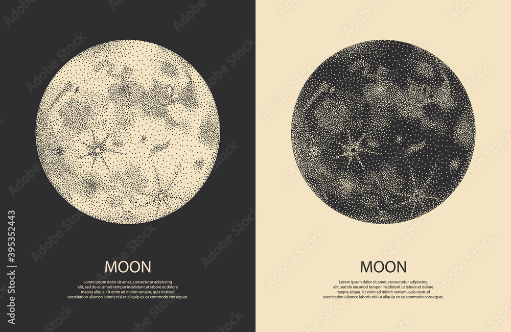vintage retro vintage engraving style. space objects, world and phases ...