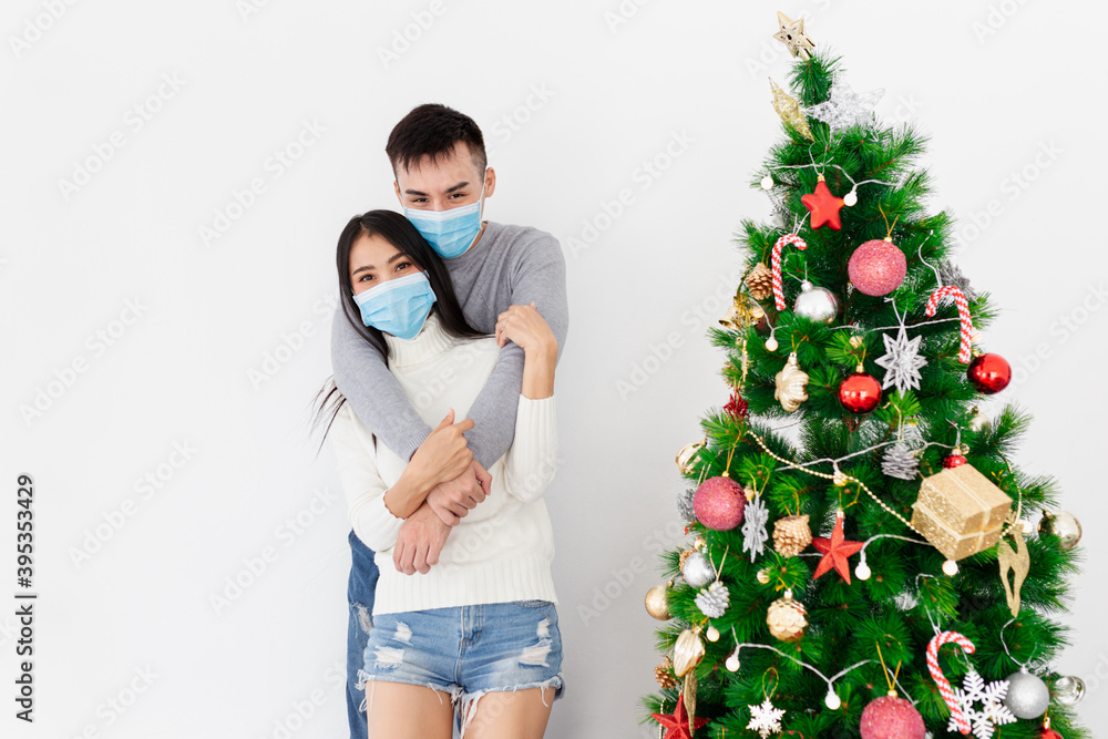 couple asian people wear surgical mask, they want to pollution ...