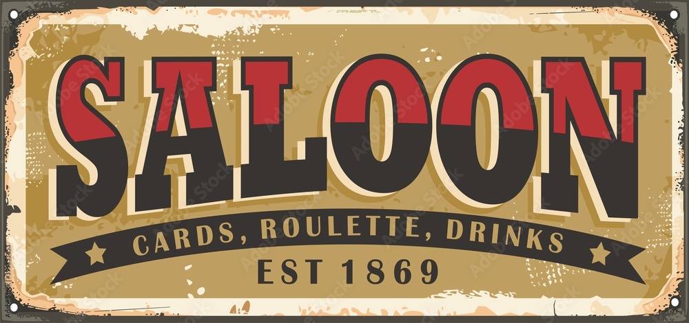 Old saloon sign design concept. Vintage wild west souvenirs and plates ...
