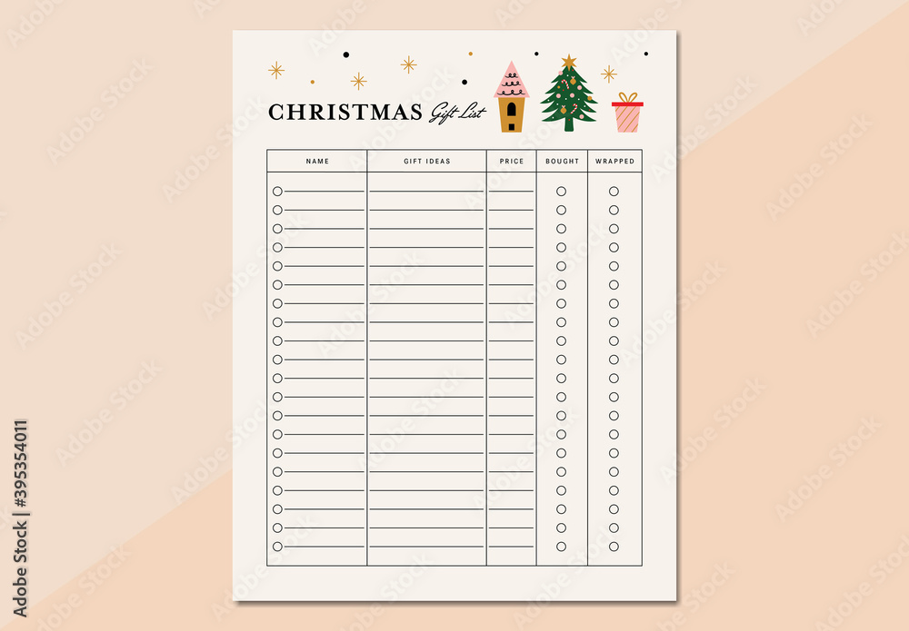 Christmas Gift List Planner Layout Stock Template | Adobe Stock