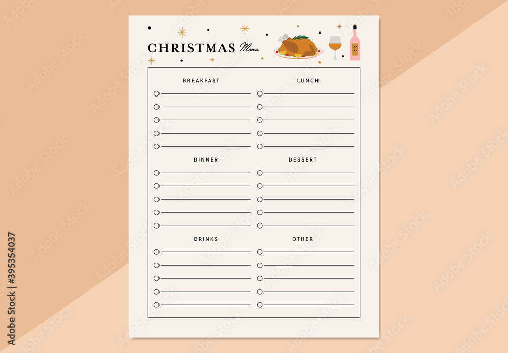 Christmas Menu Planner Layout Stock Template | Adobe Stock