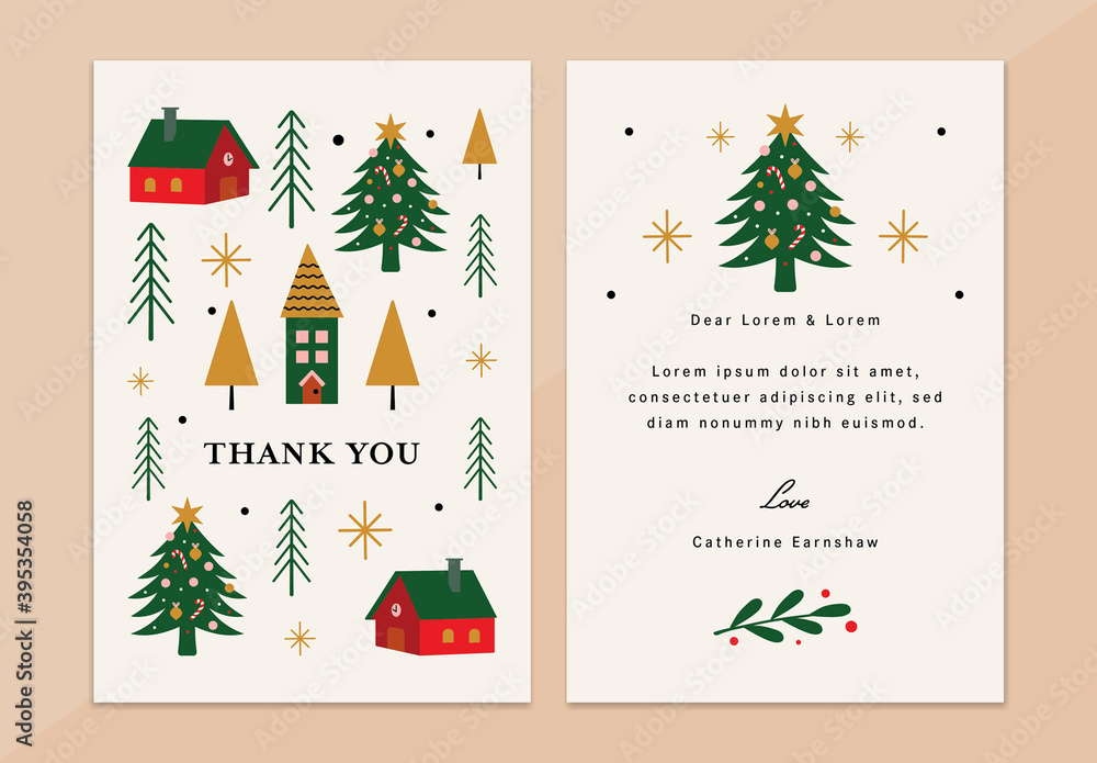 Christmas thank You Card Layout Stock Template | Adobe Stock