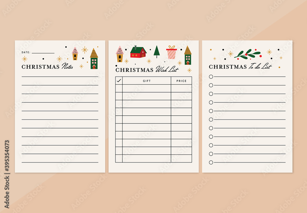 Christmas Notes and Lists Planner Layout Stock Template | Adobe Stock