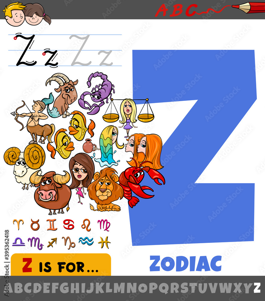 letter Z from alphabet with cartoon zodiac signs Stock Vector | Adobe Stock