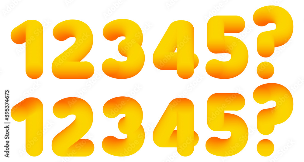 Set of yellow, gold 3d letters, numbers, 123. Vector illustration on ...