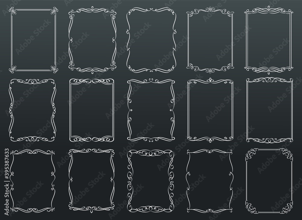 Vintage ornamental rectangular frames on chalkboard, vector ...