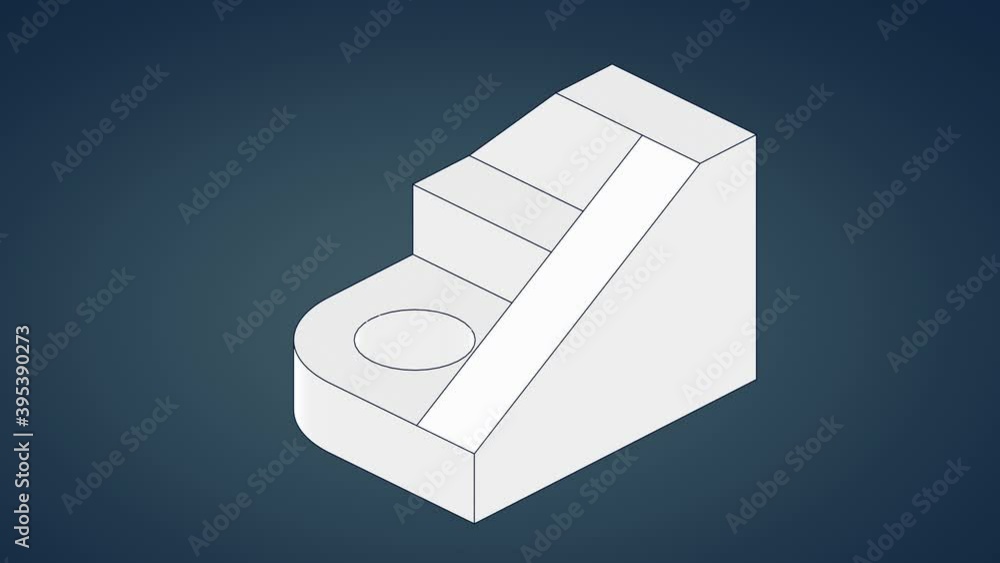 Technical drawing with orthographic views from 3D model with first angle projection method ...