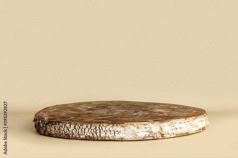 Natural empty wooden stand as cross section of birch tree for ...