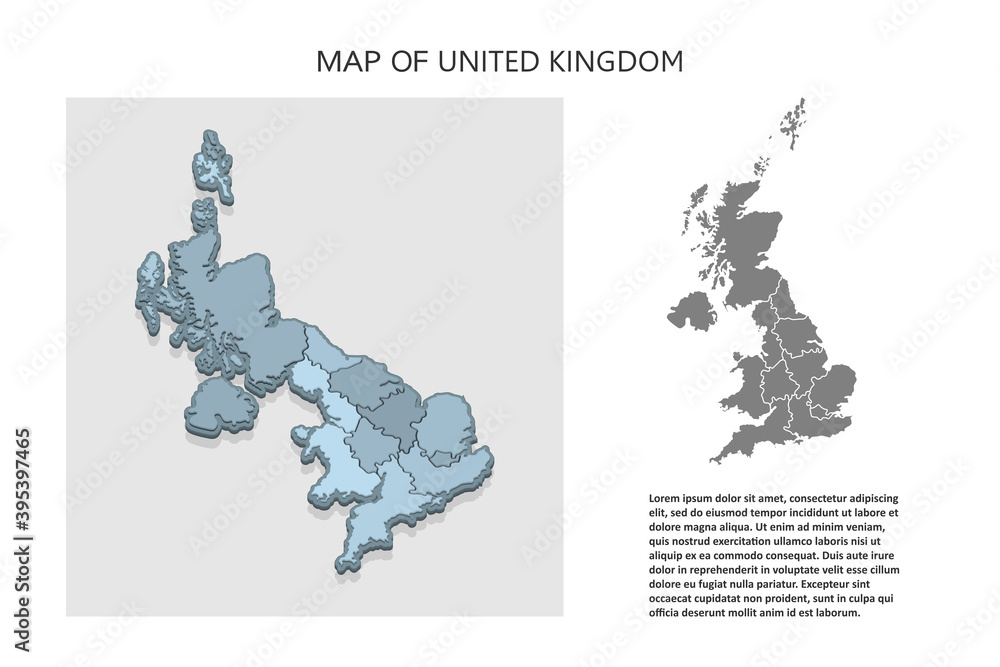 Isometric 3D map of United Kingdom. Political country map in ...