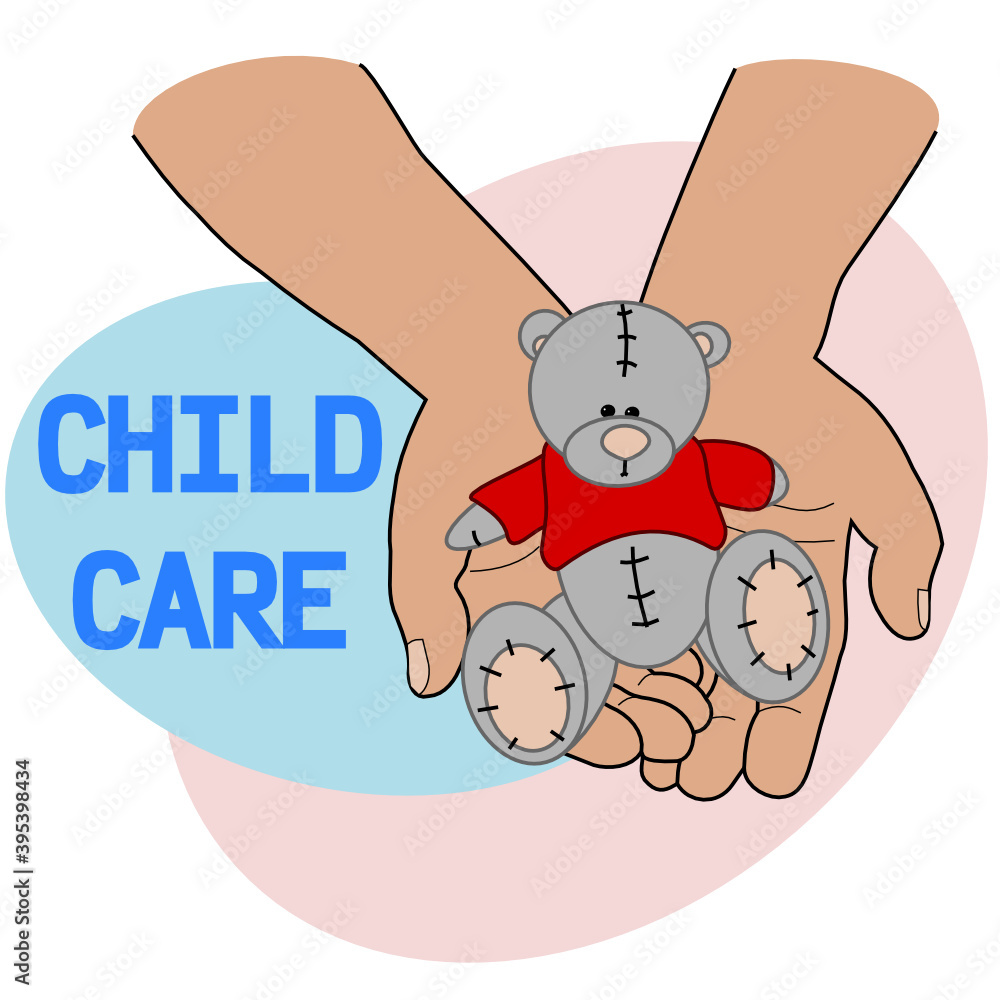 logo for the organization of child care, the hands of a person holding ...