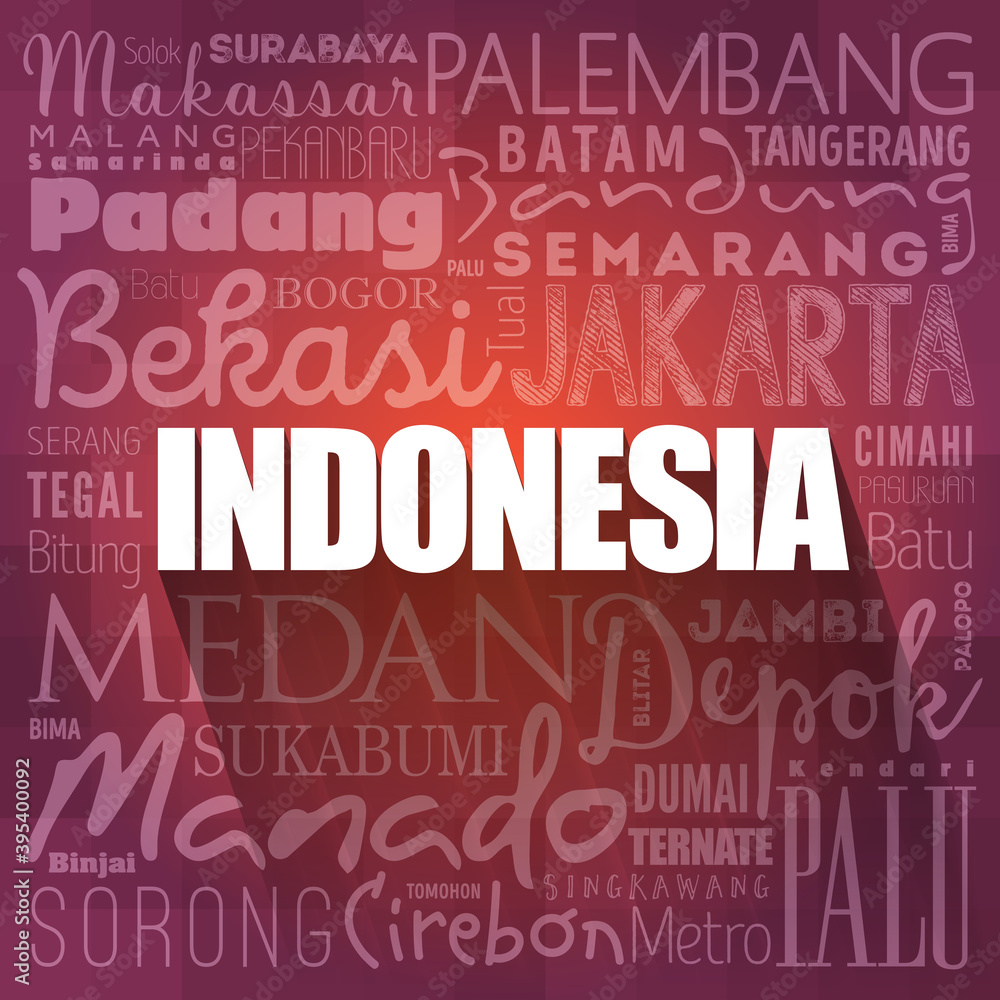List of cities and towns in Indonesia, word cloud collage, business and ...