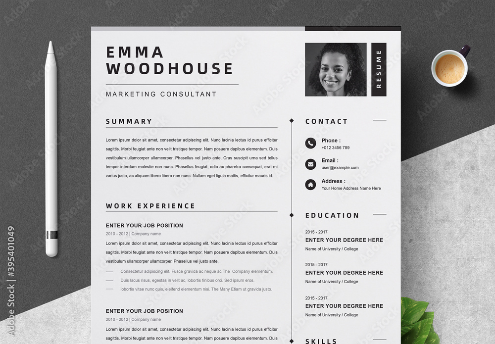 Professional Resume and Cover Letter Layout with Photo Stock Template ...