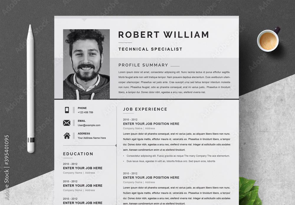 Modern Resume Layout with Photo Stock Template | Adobe Stock