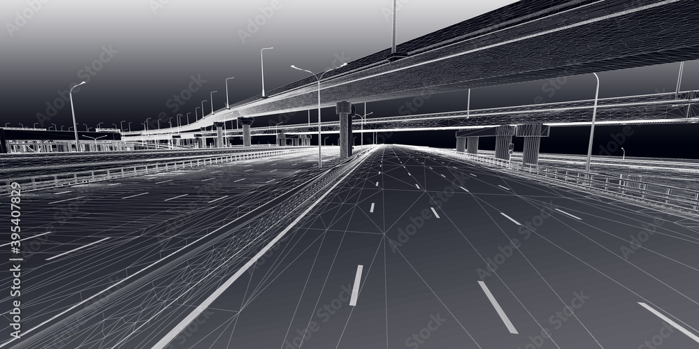 The BIM model of transportation infrastructure object in wireframe view ...
