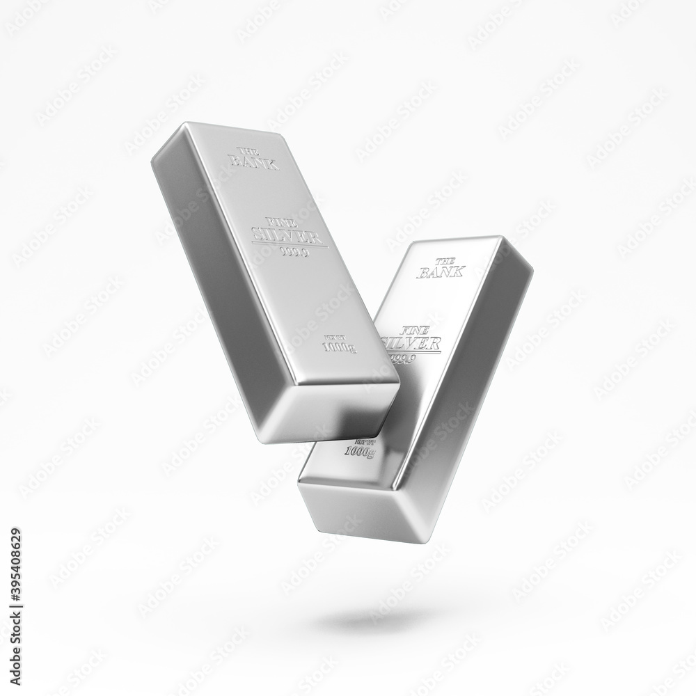 Floating of Silver Bars on white background. 3d Rendering Stock ...