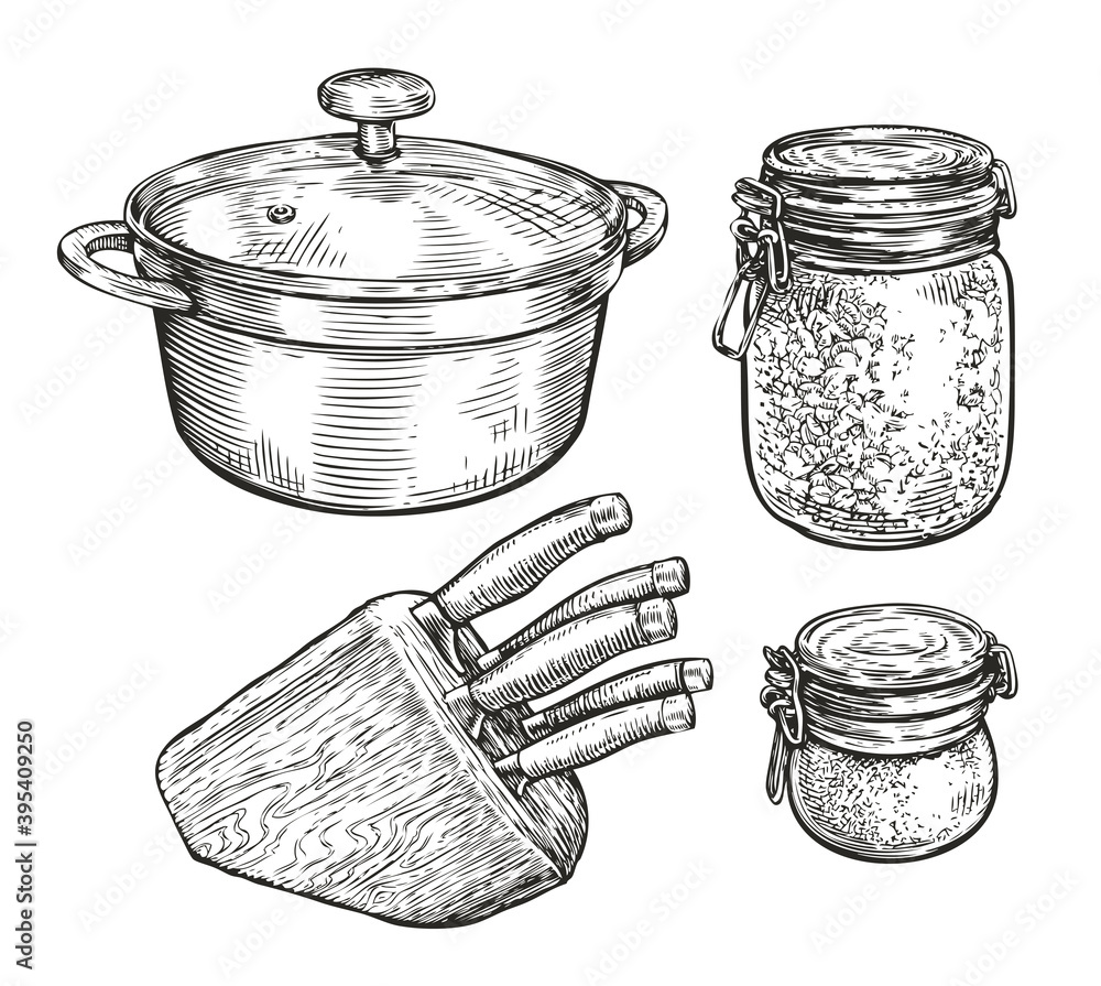 Tableware sketch. Cooking, food concept vintage vector illustration ...