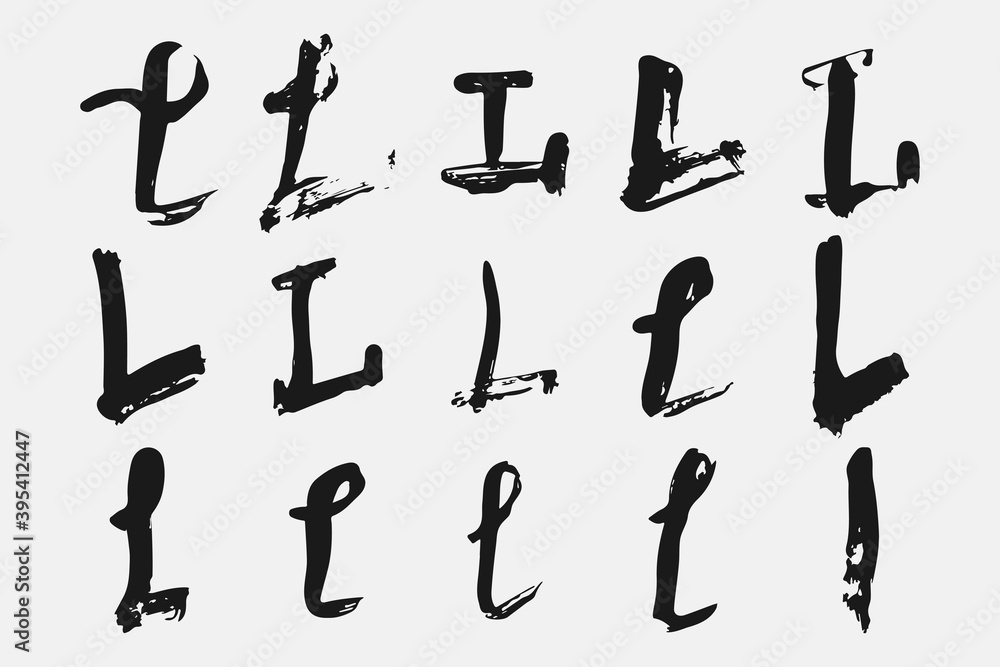 Letter L written by hand. Black letter L written in grunge calligraphy ...