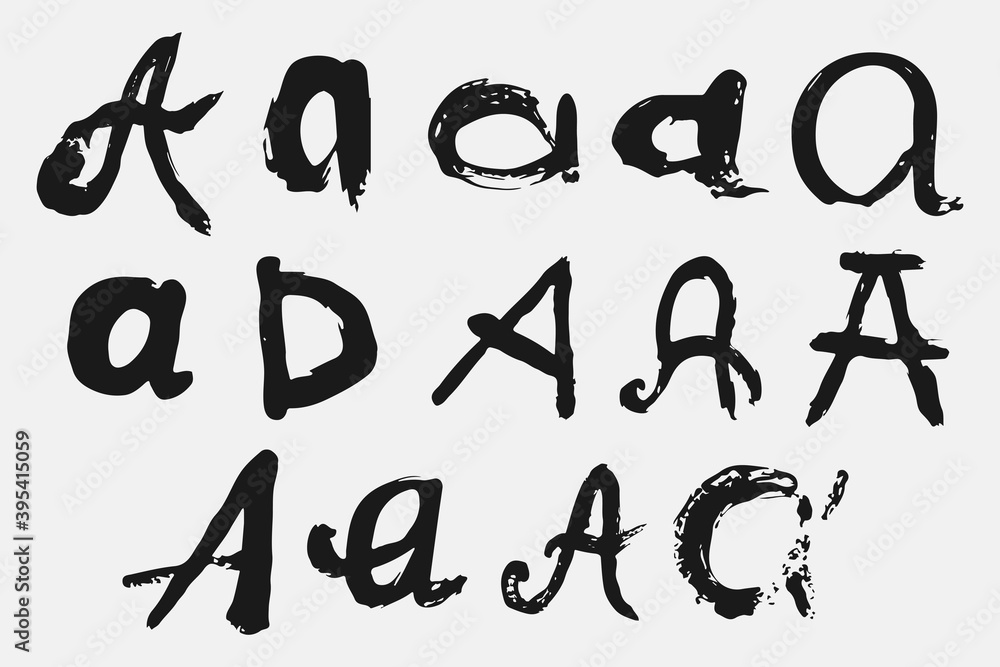 Letter A written by hand. Black letter A written in grunge calligraphy ...