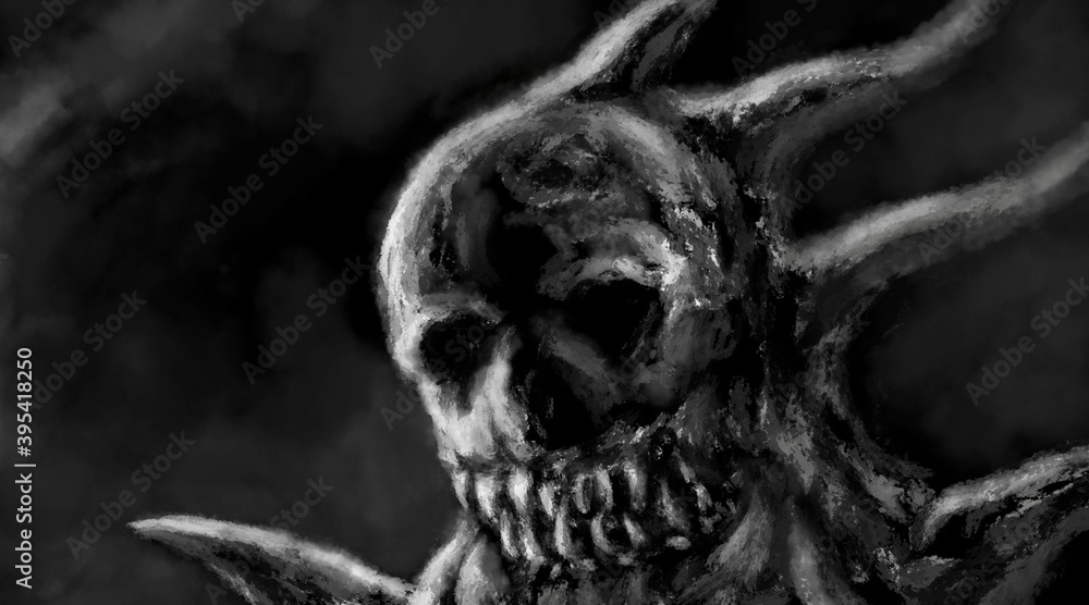 Creepy martian creature. Alien head illustration in horror fiction ...