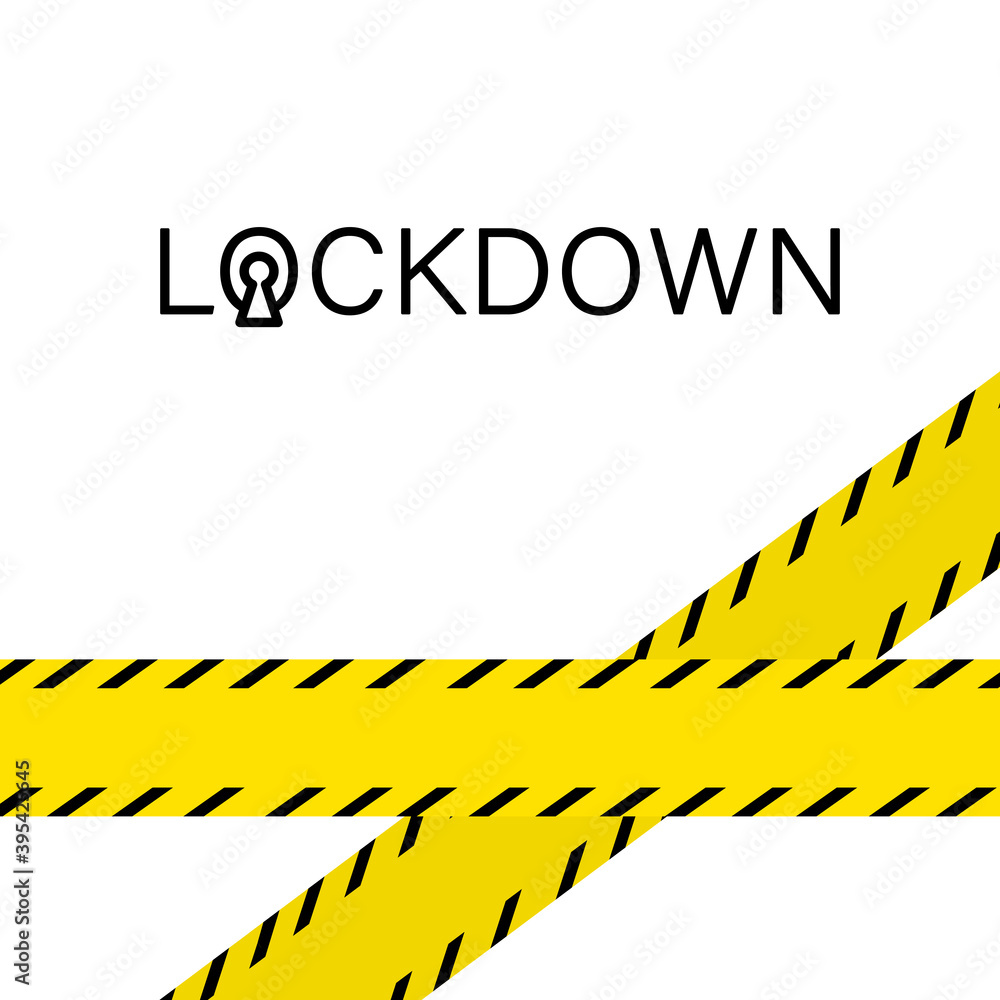Yellow line lockdown text on white backdrop. Copy space poster for ...