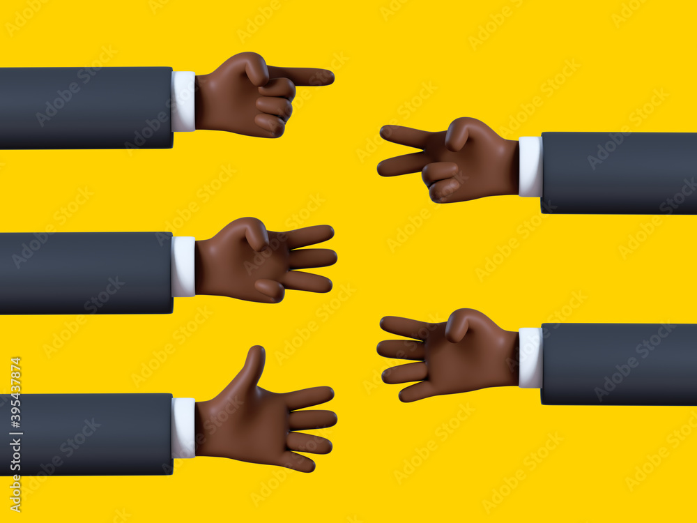 3d render, black skin hand shows fingers, african cartoon character ...