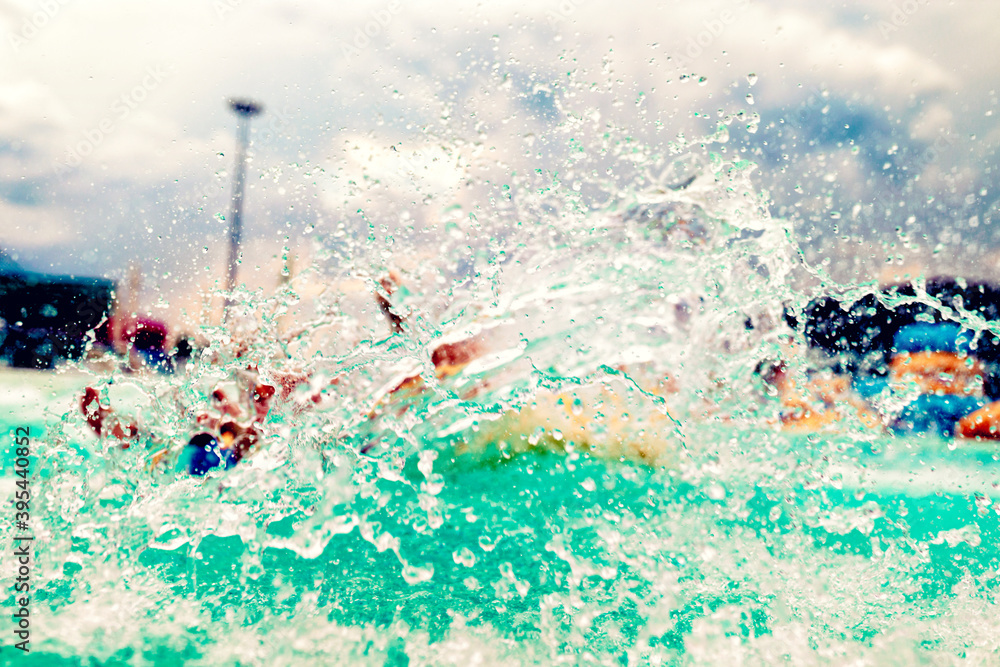 Water park adventure aqua park with cool people having fun on the water ...