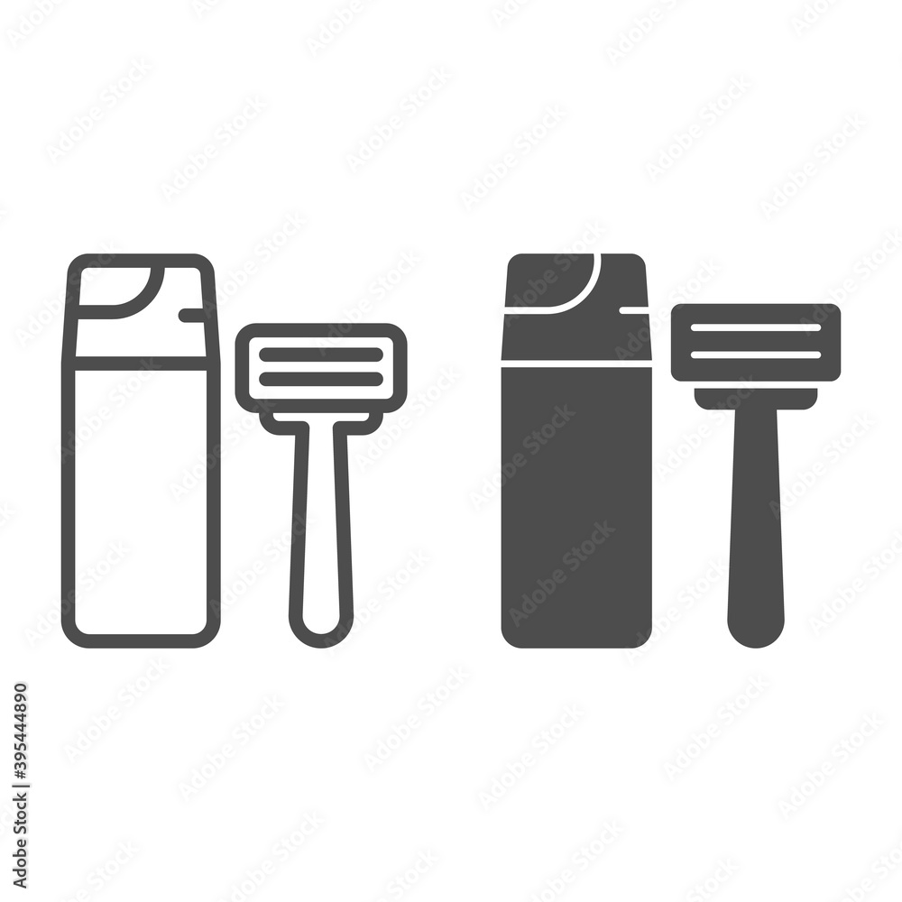Shaving foam and razor line and solid icon, Hygiene routine concept ...