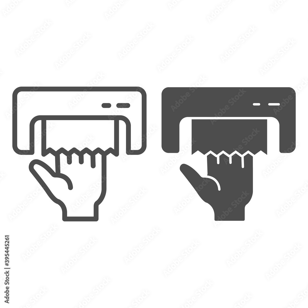 Hand dryer with paper towel line and solid icon, Hygiene routine ...