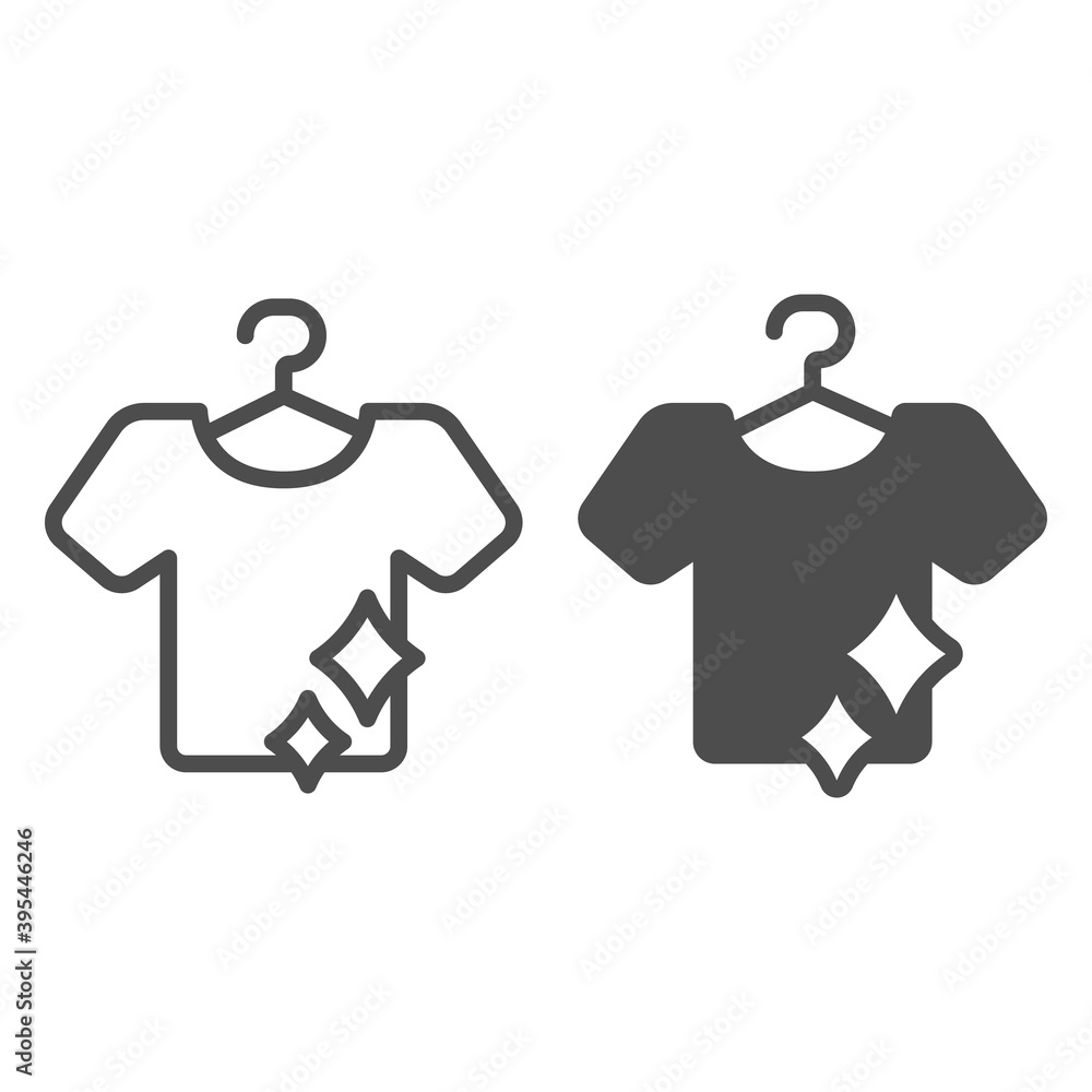 Clean T-shirt on hanger line and solid icon, Hygiene routine concept ...