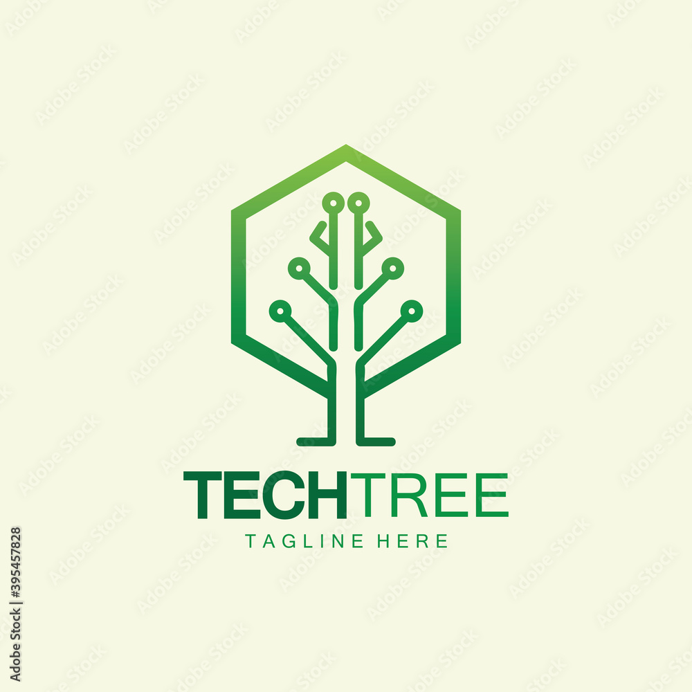 tech tree logo concept,green network technology logo vector.tech tree ...