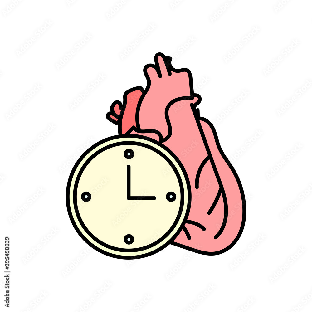 Human heart icon, clock, time, thinking, vector flat illustration ...