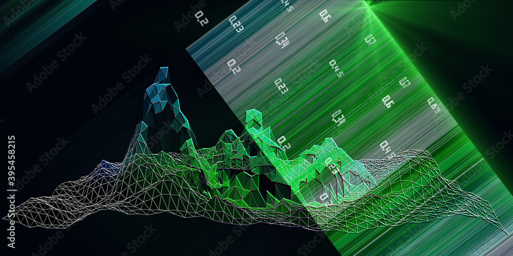 Abstract technology background with polygonal wave algorithm analyze data with blurred lines ...