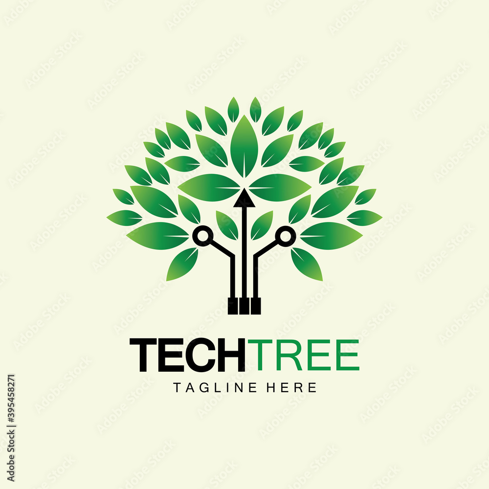 tech tree logo concept,green network technology logo vector.tech tree ...
