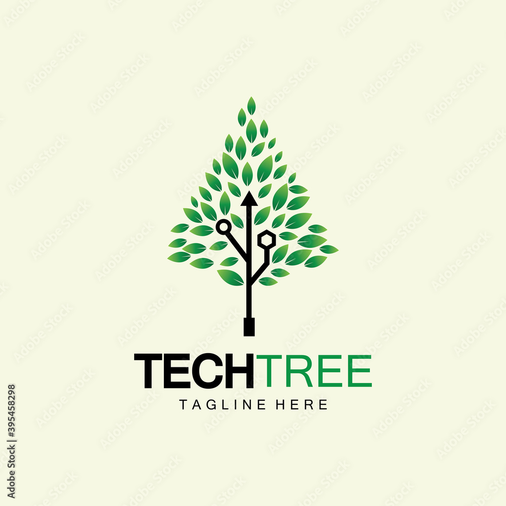 tech tree logo concept,green network technology logo vector.tech tree ...