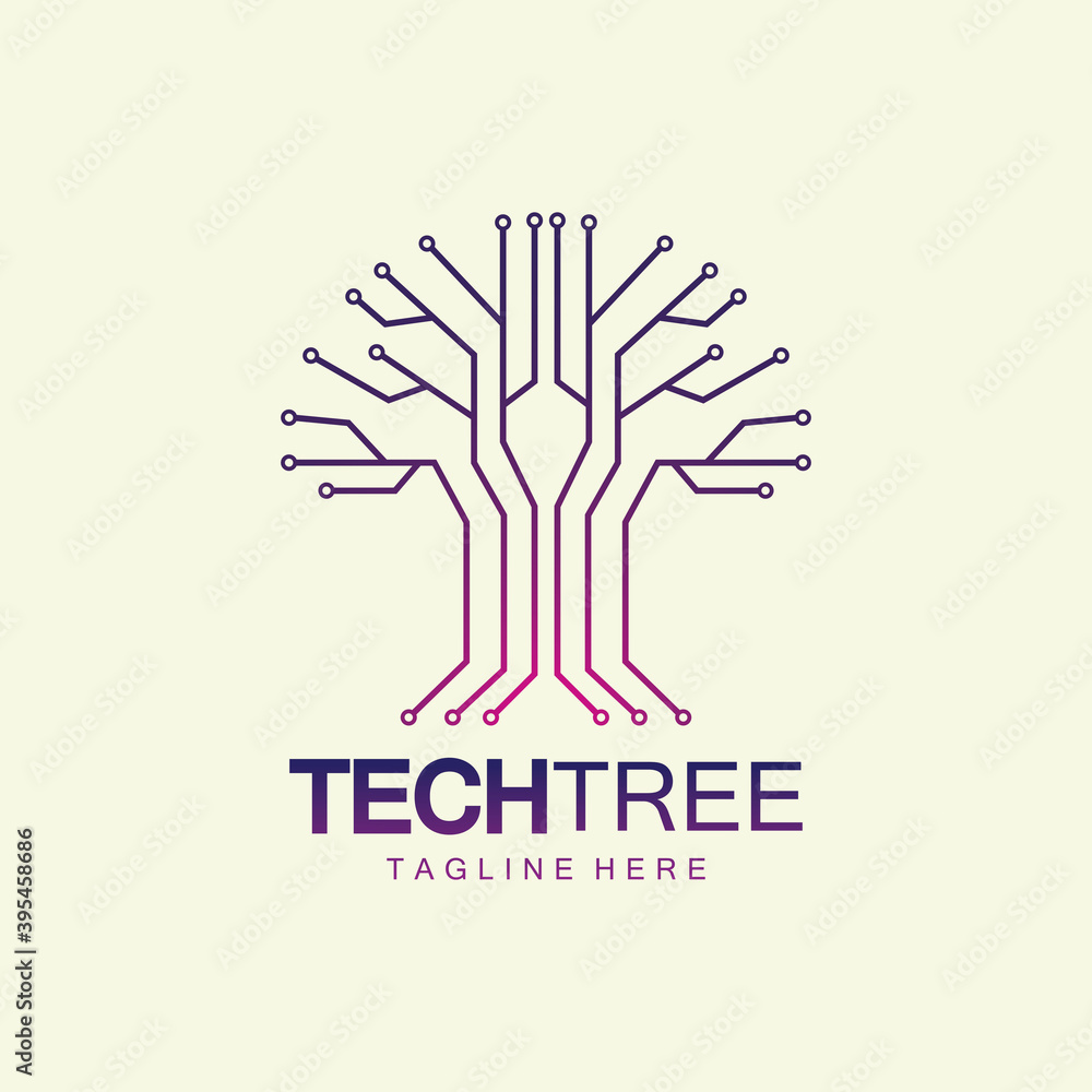 tech tree logo concept,green network technology logo vector.tech tree ...
