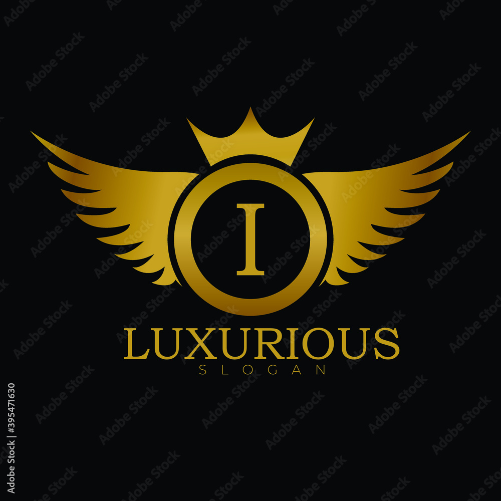 Luxury Royal logo design for letter I. Golden Wings logo design ...