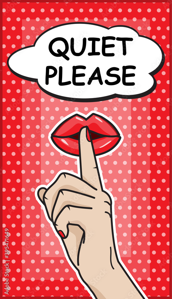 Vector Fingers on lips gesture in pop art comics style illustration ...