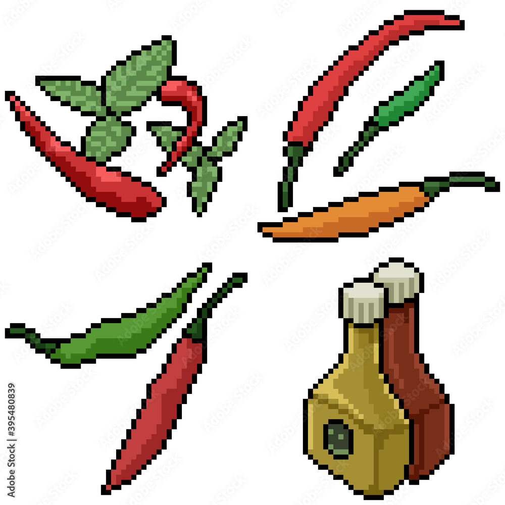 pixel art set isolated chili spices Stock Vector | Adobe Stock