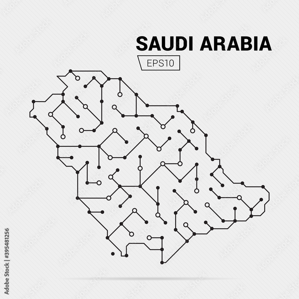 Abstract futuristic map of Saudi Arabia. Electric circuit of the ...
