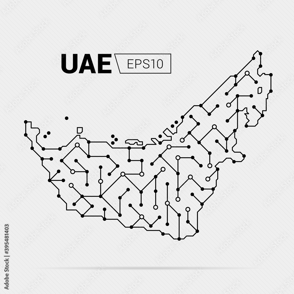 Abstract futuristic map of UAE. Electric circuit of the country. Vector ...