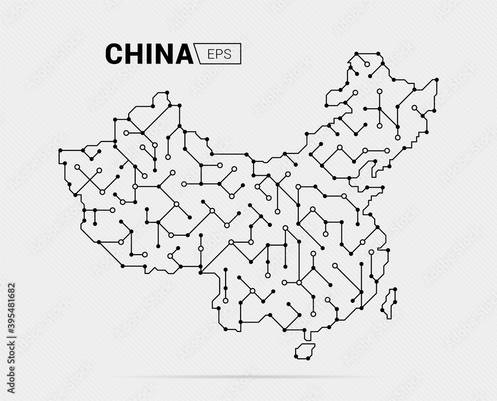 Abstract futuristic map of China. Electric circuit of the country ...