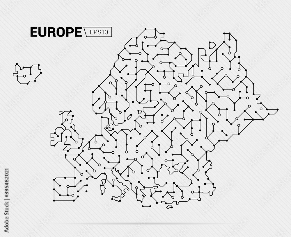Abstract futuristic map of Europe. Electric circuit of the region ...