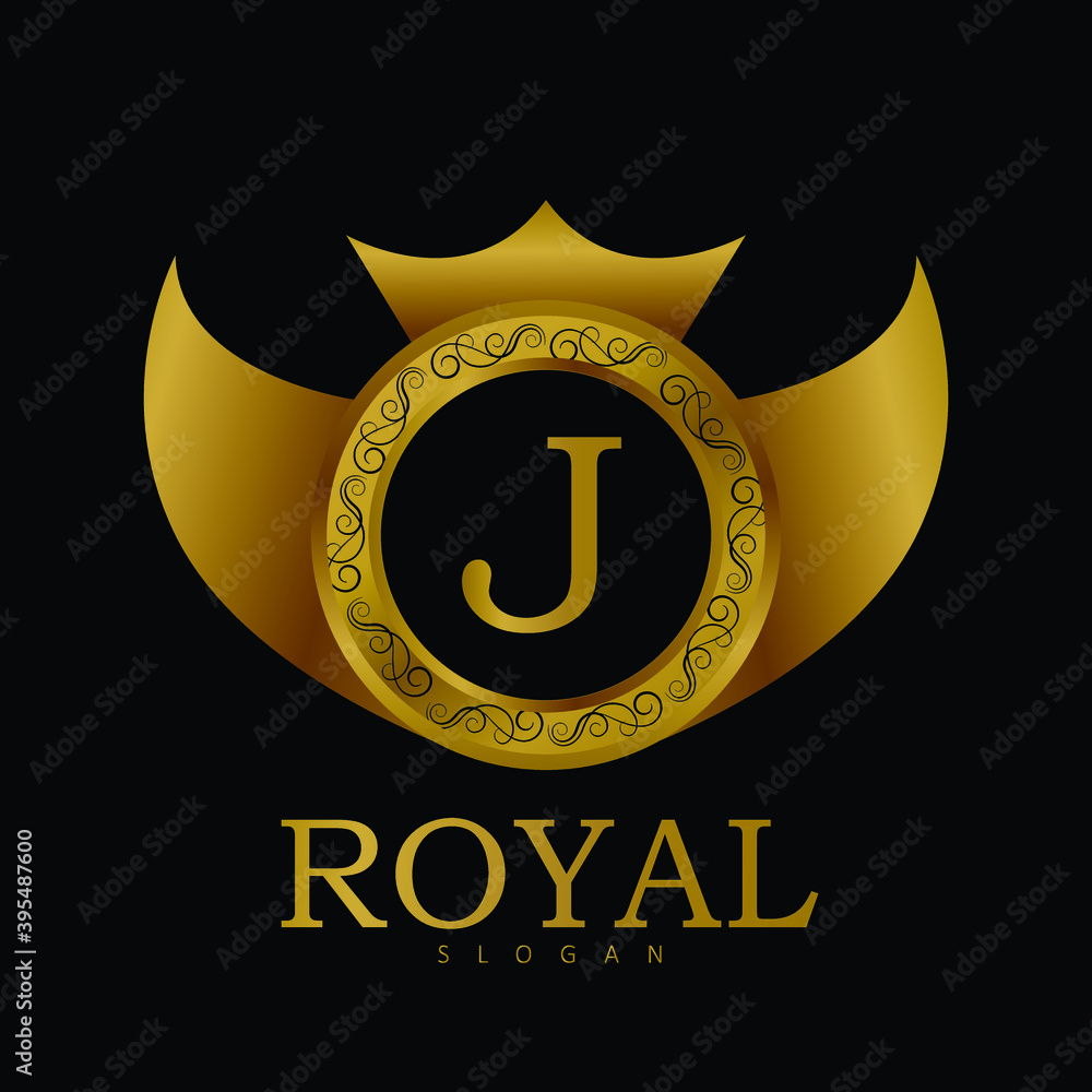 Royal Golden logo Design for letter J. luxury Golden Vector logo design ...
