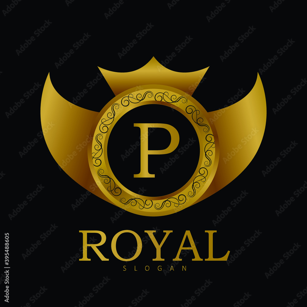 Royal Golden logo Design for letter P. luxury Golden Vector logo design ...