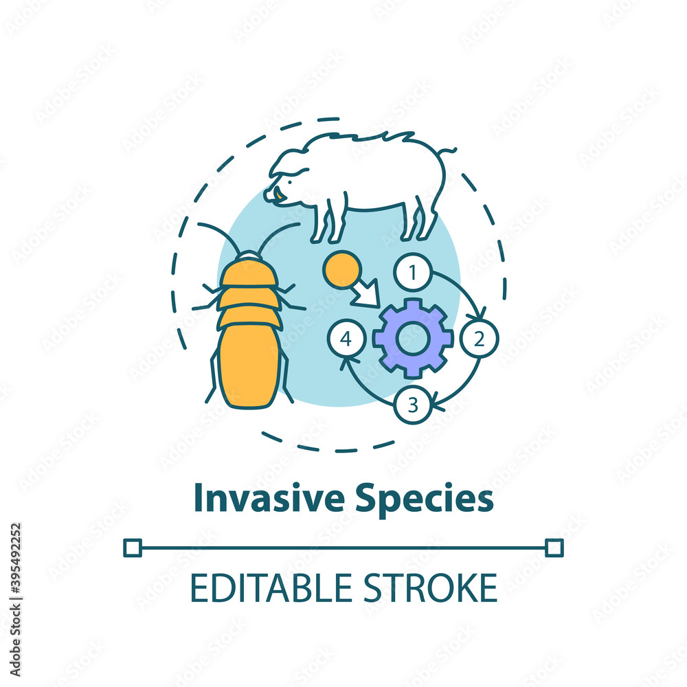 Invasive species concept icon. Ecosystem preservation. Insects, animal ...