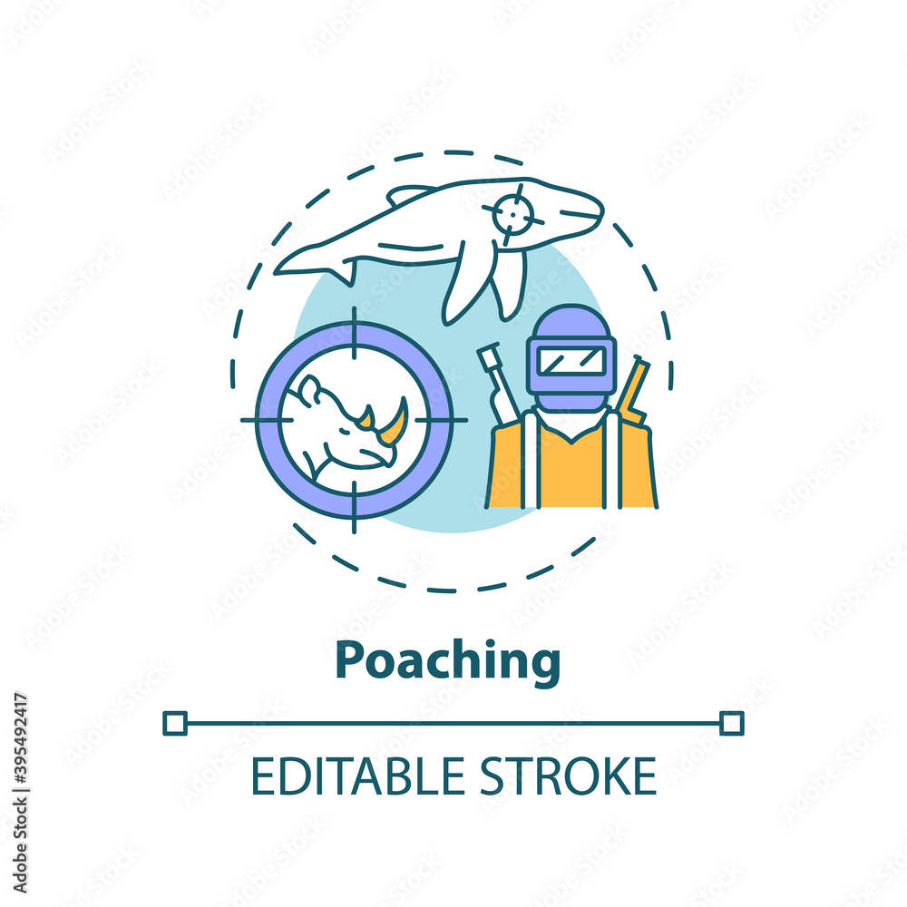 Poaching concept icon. Illegal hunting, fishing. Trap animal. Abuse and ...