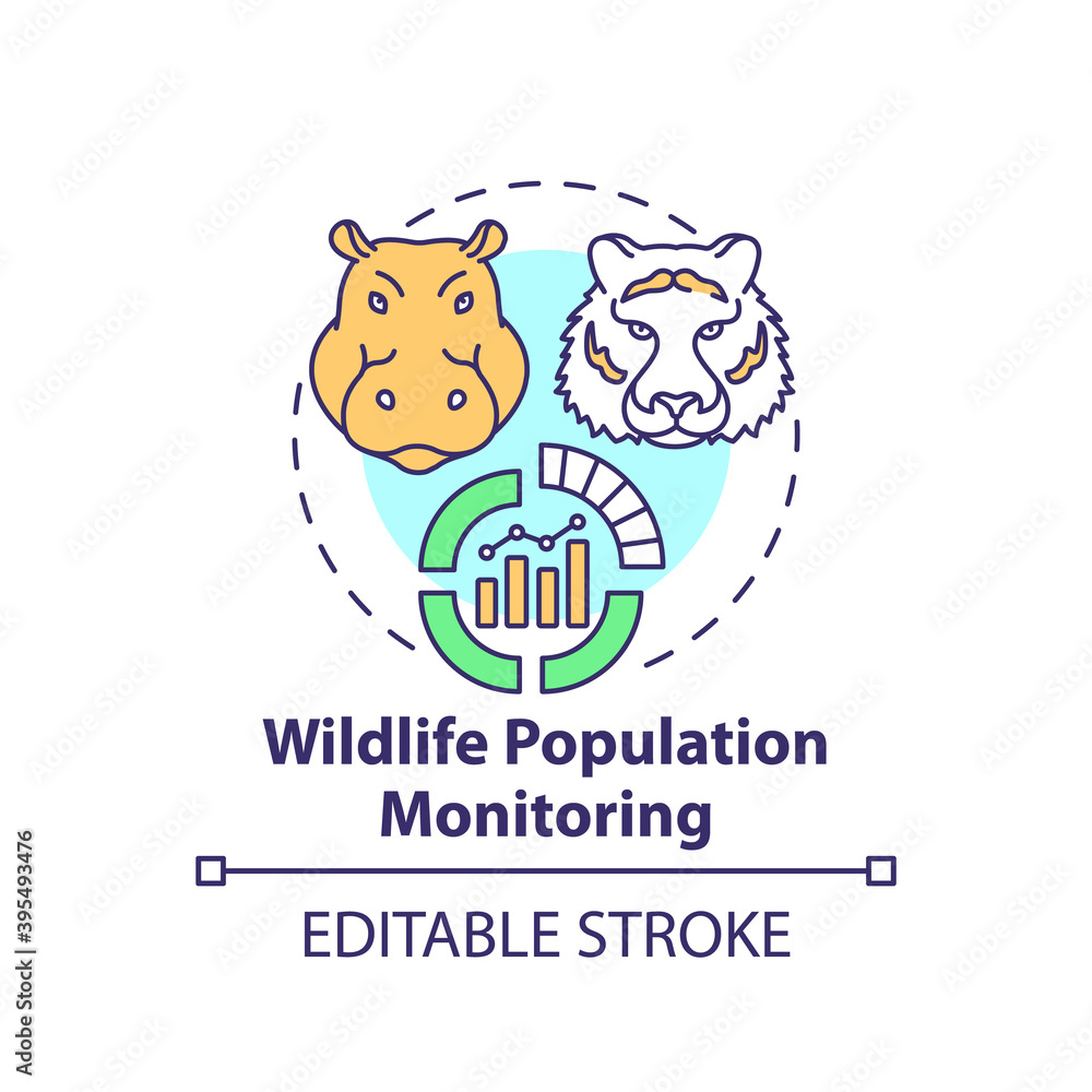Wildlife population monitoring concept icon. Survey on wild animals ...
